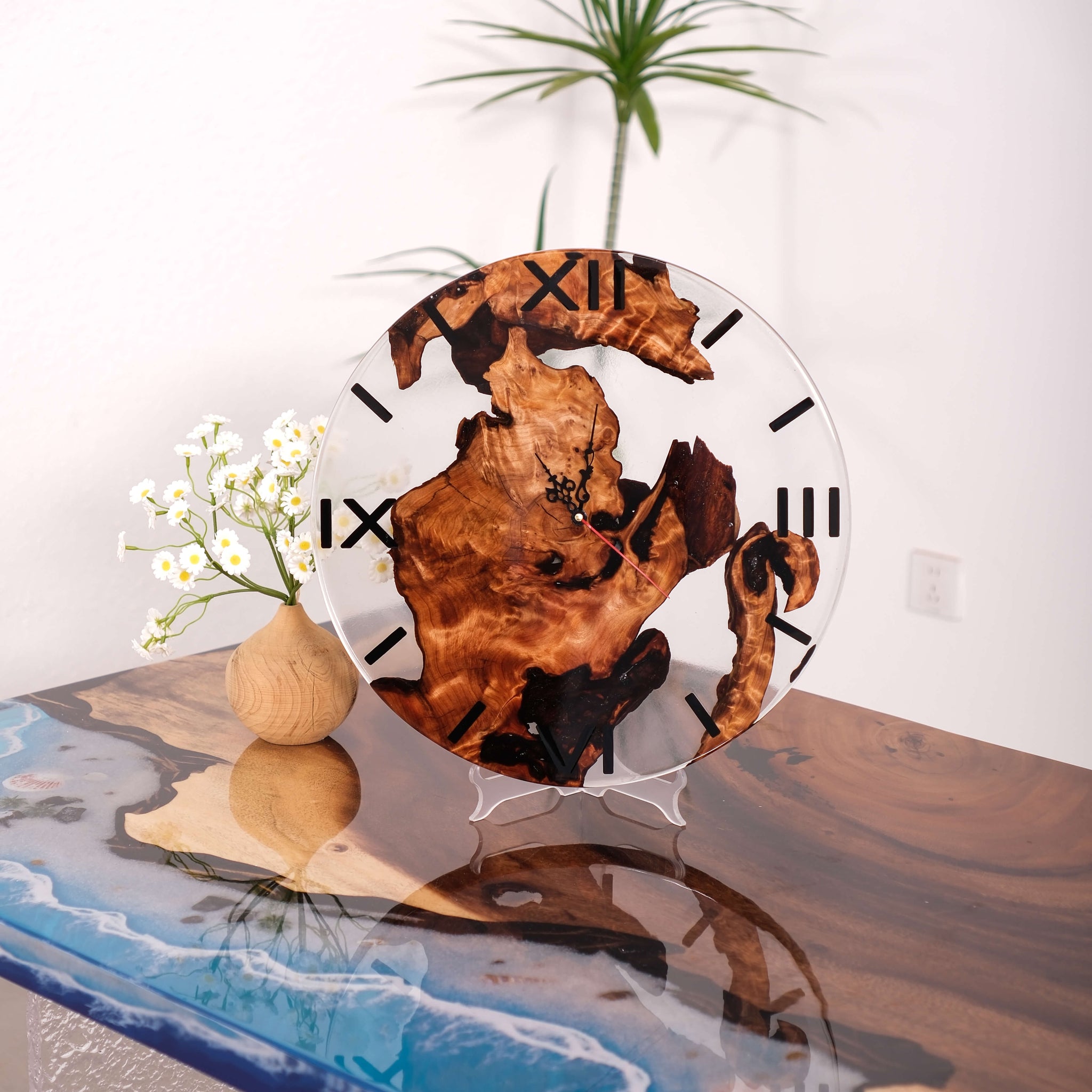 Cunninghamia Wood Epoxy Resin Wood Wall Clock 15.7 Inches OT83
