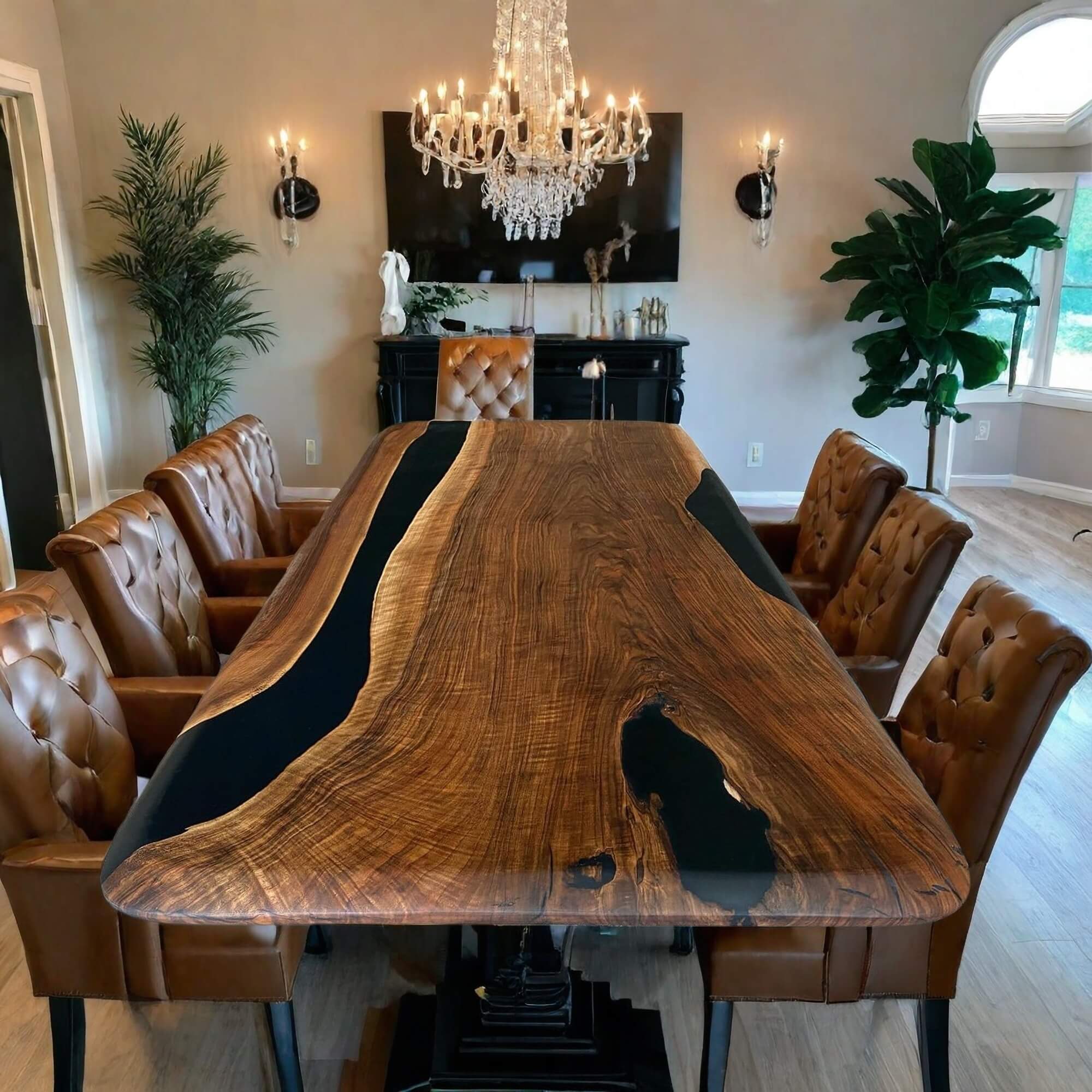 Custom Black Walnut Epoxy Resin River Table Black Resin AQT-67