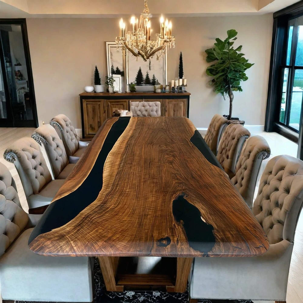 Custom Black Walnut Epoxy Resin River Table Black Resin AQT-67