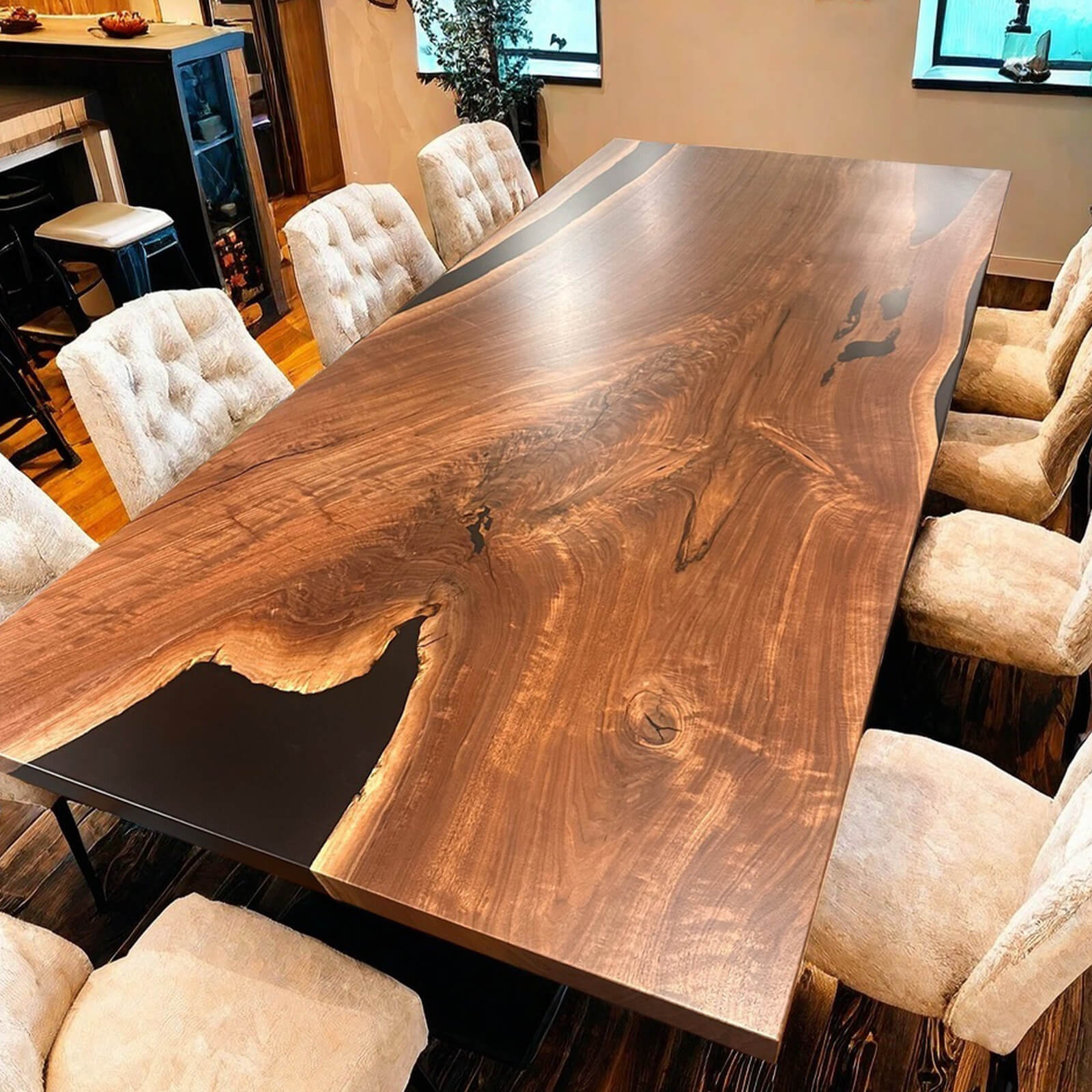 Custom Black Walnut Epoxy Resin River Table Black Resin BRT-47