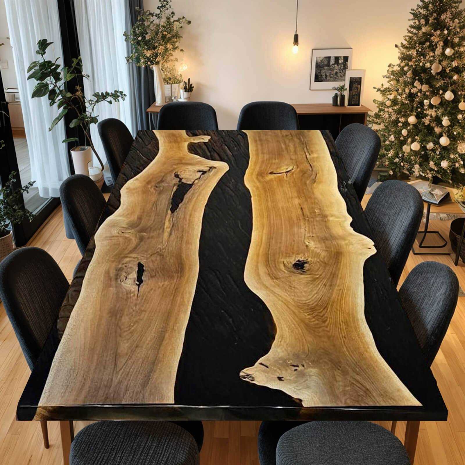 Custom Black Walnut Epoxy Resin River Table Black Resin ERA-73