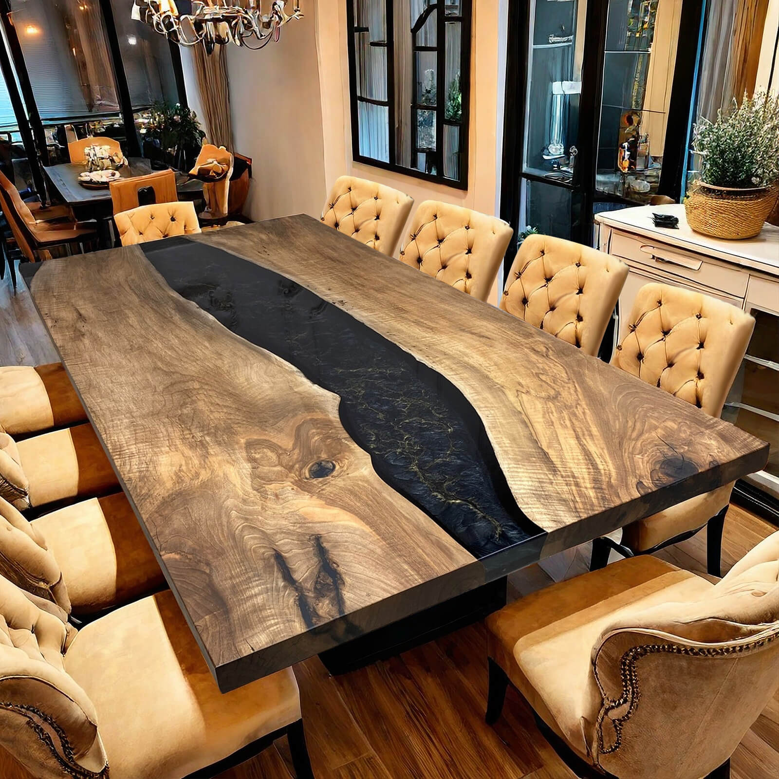 Custom Black Walnut Epoxy Resin River Table Black Resin ERT-54