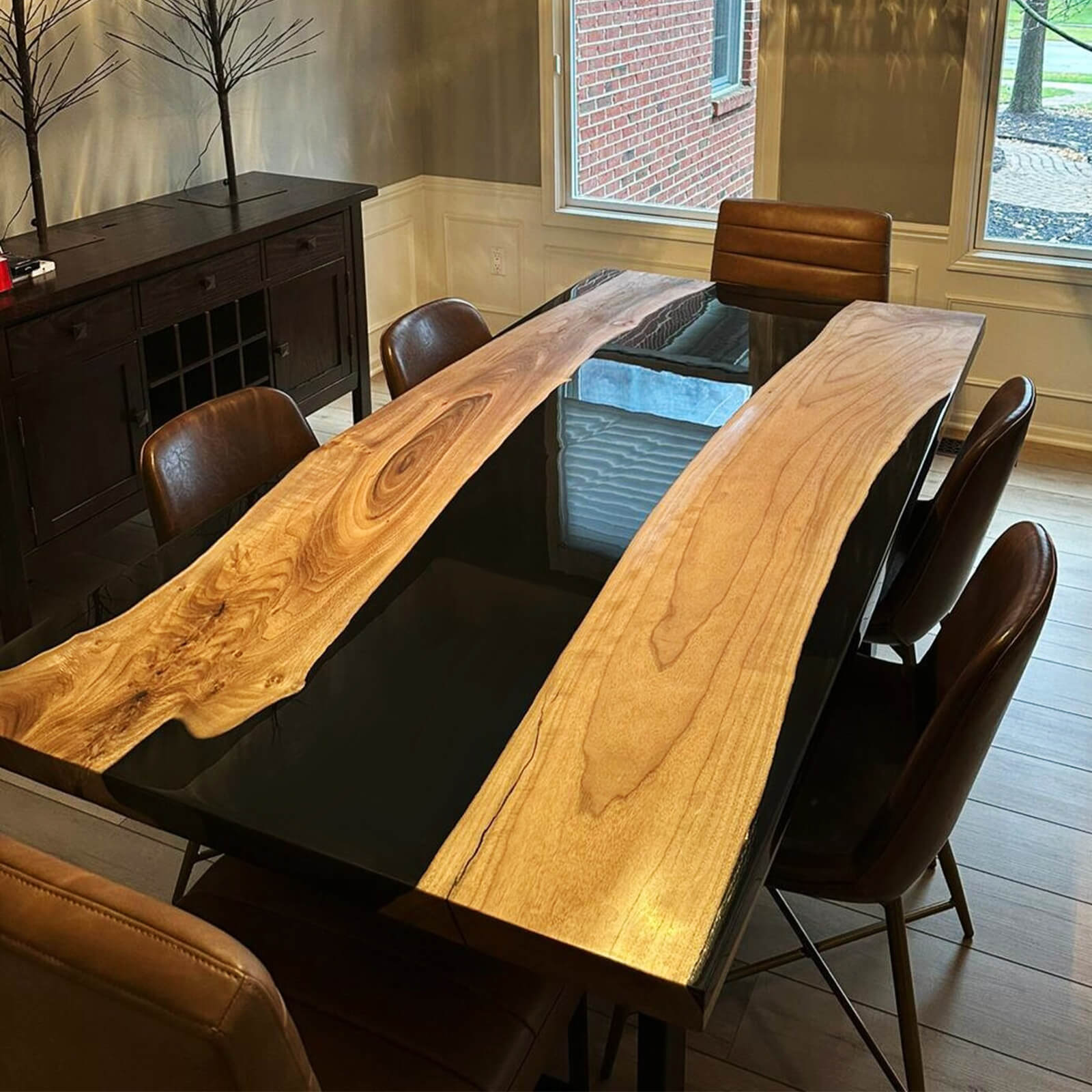 Custom Black Walnut Epoxy Resin River Table Black Resin RRT-73