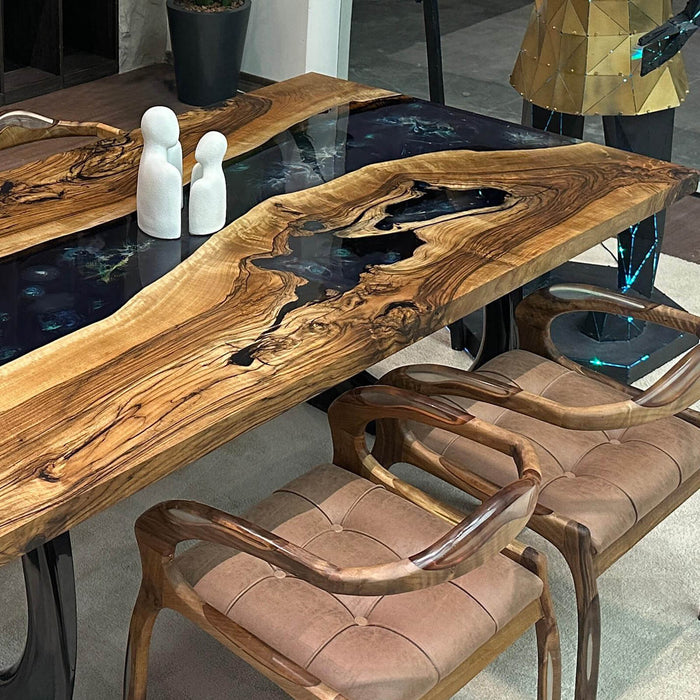 Custom Black Walnut Epoxy Resin River Table Black Resin WRT-57