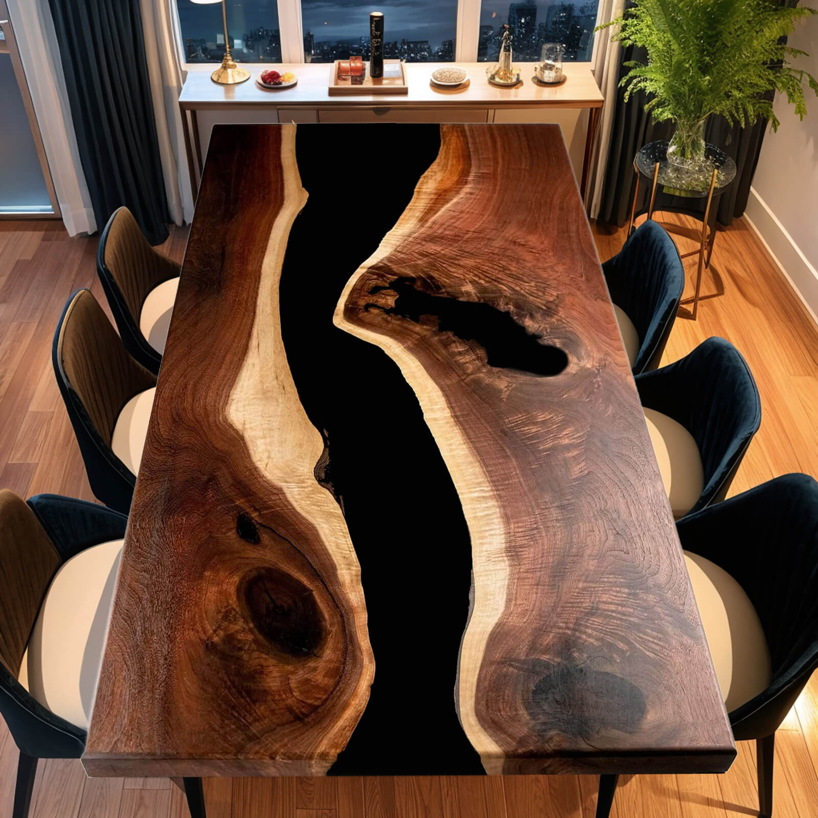 Custom Black Walnut Epoxy Resin River Table Black Resin ZLR-39