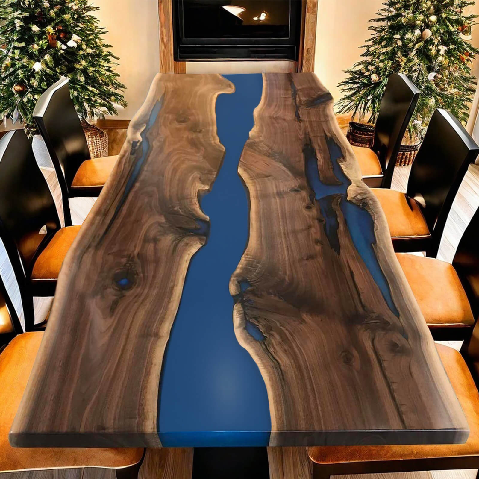 Custom Black Walnut Epoxy Resin River Table Blue Resin JXT-83