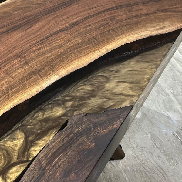 Custom Black Walnut Epoxy Resin River Table Gold EYT-56