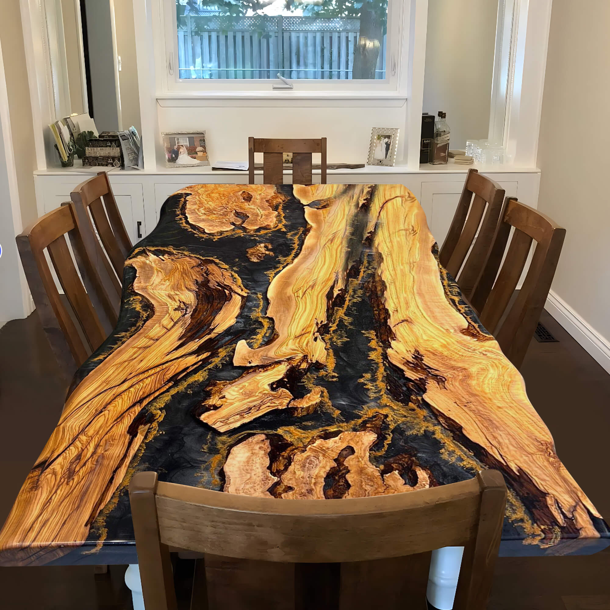 Custom Olive Epoxy Resin River Table Black Gold ERT-47