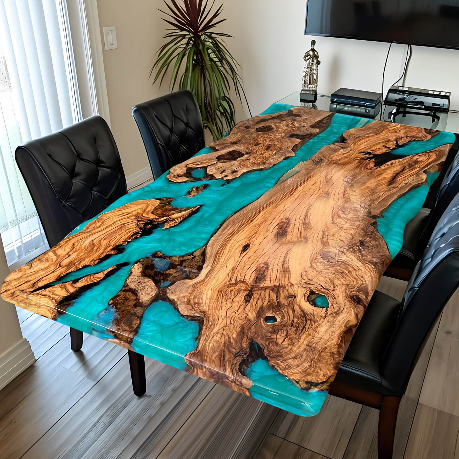Custom Olive Epoxy Resin River Table Blue Pearl ERT-29
