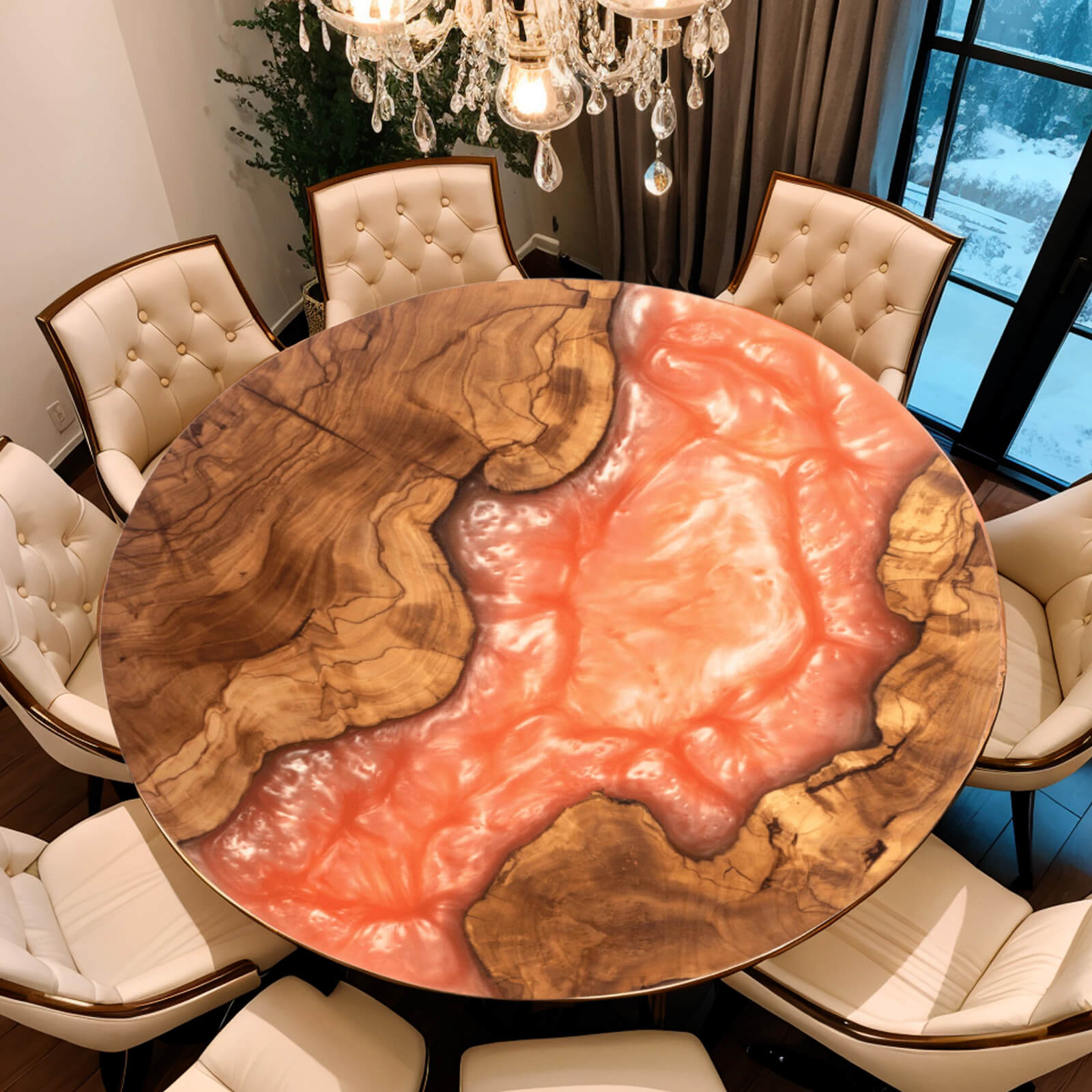 Custom Olive Epoxy Resin Round Coffee Table Orange Resin ERX-84
