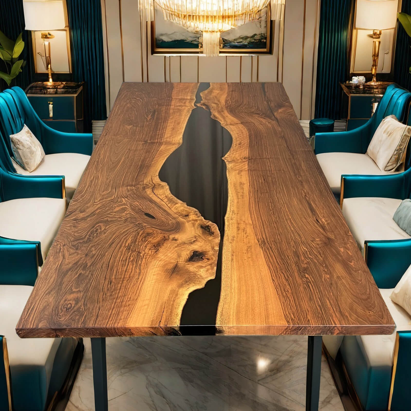 Custom Walnut Epoxy Resin River Table Black Resin QRT-92