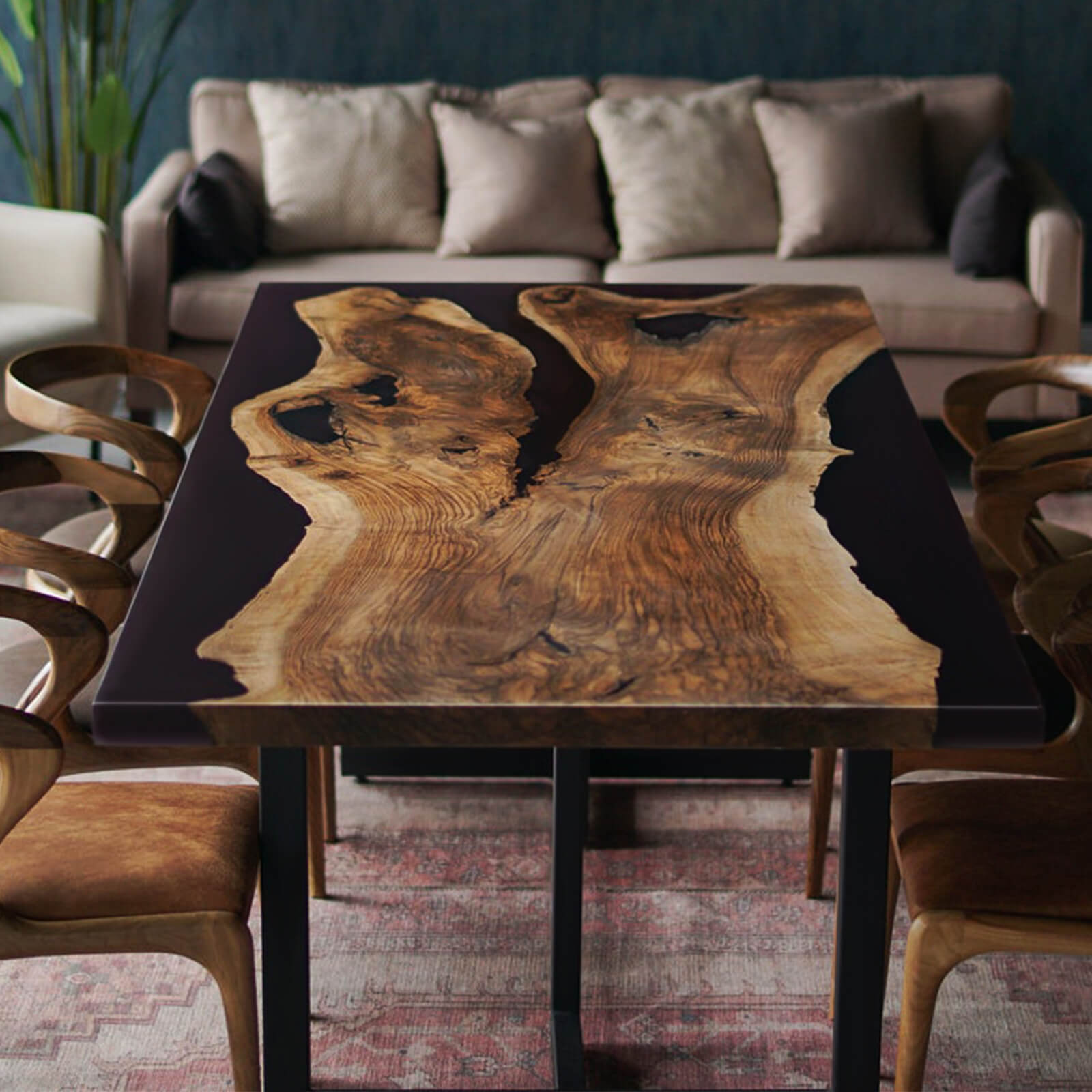 Custom Walnut Epoxy Resin River Table Black Resin XRT-38